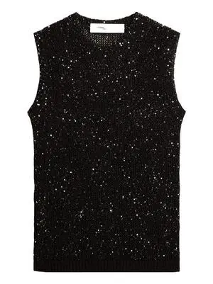 GOLDEN GOOSE Sequined Mesh Knitted Tank Top - Black