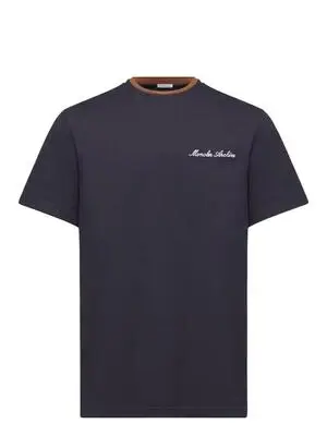 Moncler Logo Embroidered Crewneck T-shirt - Navy Blue