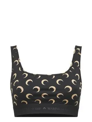 MARINE SERRE Moon-printed Sleeveless Sports Bra - Black