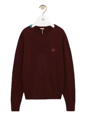 Loewe Two-tone Intarsia Detailed Crew Neck Jumper - Burgundy