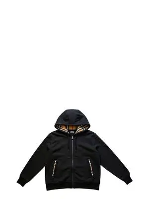 Burberry Checked Hooded Sweatshirt With Full Zip - Black