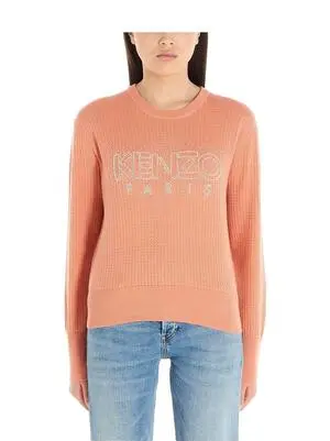 Kenzo Beaded Logo Textured Crew Neck Sweater - Nude