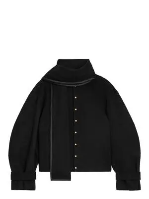 Celine Wool Cloth Jacket With Detachable Scarf - Black