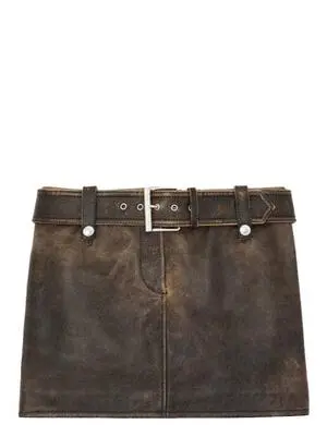 Alexander McQueen Belted Leather Mini Skirt - Dark Brown