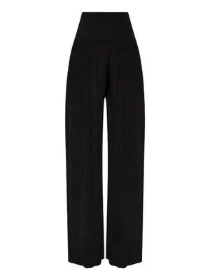 Alaïa High Waist Knitted Ribbed Wide Leg Pants - Black