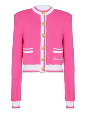 Balmain Signature Knit Cardigan With Gold Buttons - Pink