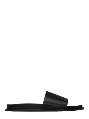 Saint Laurent Glazed Leather Slides - Black