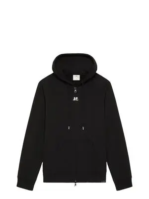 COURREGES Full Zip Hooded Sweatshirt With Ac Logo - Black