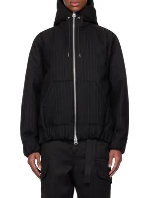Sacai Zip-up Pinstriped Hooded Jacket - Black