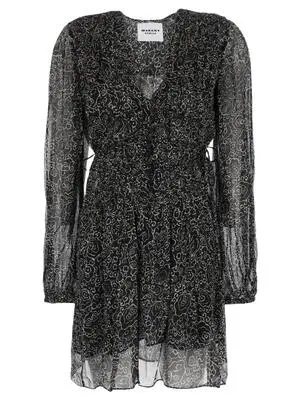 Isabel Marant Étoile Loriena Floral Print V-neck Long-sleeved Dress - Black