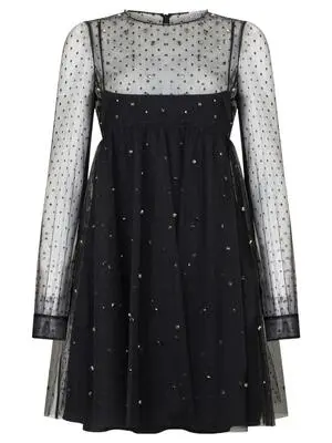 Red Valentino Sheer Embellished Mini Dress - No
