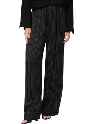 Balenciaga Elastic Waist Wide Leg Pants With Vertical Stripes - Black
