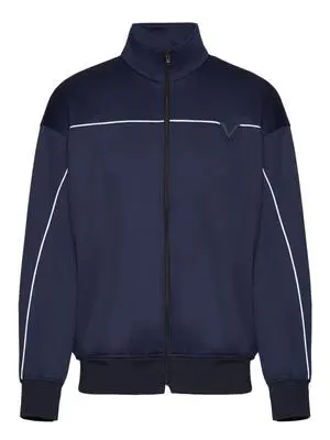 Valentino Garavani Zip-up High Neck Jacket With Logo Detail - Navy Blue/ivory White