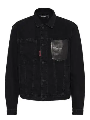 Dsquared2 Oversized Denim Jacket With Lapel Collar - Black