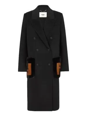 Fendi Double Breasted Trench Coat With Fur Pockets - Black