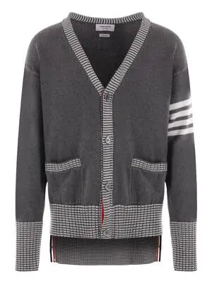 Thom Browne 4-bar Striped Knit Cardigan - Medium Gray