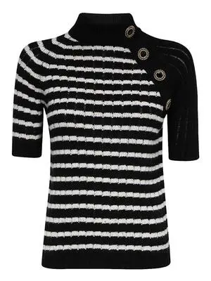 Balmain Striped Knitted Top With Decorative Buttons - Black