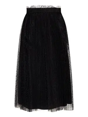 Red Valentino Pleated Tulle Midi Skirt With Polka Dots - Black