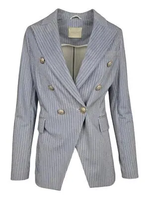 CIRCOLO 1901 Double-breasted Striped Blazer - Gray