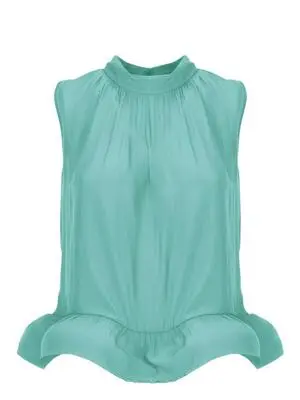LANVIN Sleeveless Ruffle-hem Blouse - Green