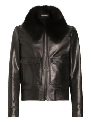 DOLCE & GABBANA Dolce & Gabbana Leather Fur Collar Zip Jacket