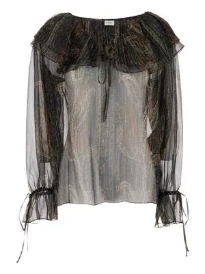 Saint Laurent Long-sleeved Blouse With Tie Detail - Gray