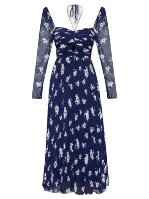 SELF-PORTRAIT Pansy Printed Cut-out Midi Dress - Blue