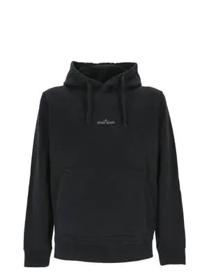 Stone Island Logo Printed Drawstring Hoodie - Blue