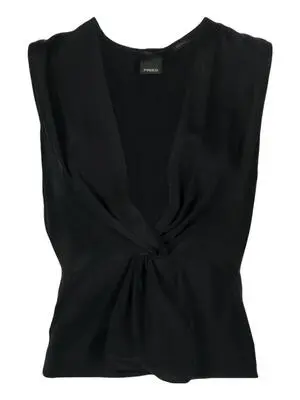 Pinko Sleeveless V-neck Crepe Top - Black