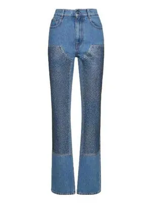 AREA Crystal Embellished Denim Trousers - Blue