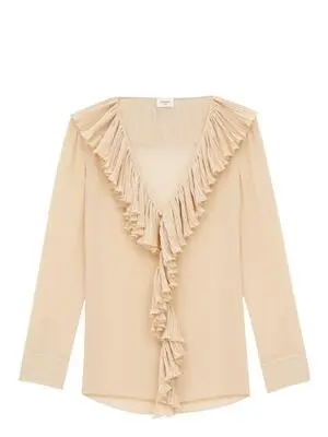 Saint Laurent Ruffled V-neck Blouse - Light Brown