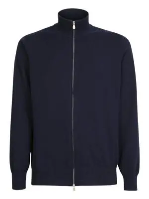 Brunello Cucinelli High Neck Zip-up Cardigan - Blue