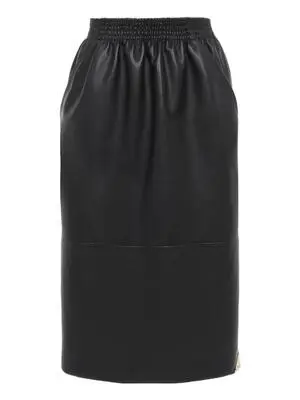 Chloé Leather Knee-length Pencil Skirt With Gold Logo Detail - Black