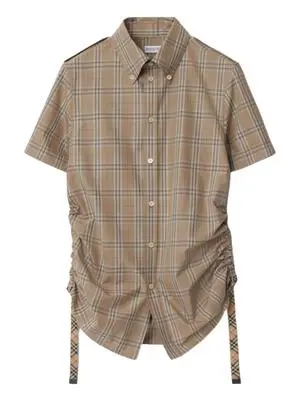 Burberry Burberry Checked Drawstring Hem Shirt Nut