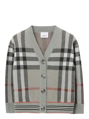 Burberry Burberry Check-Print Wool Cardigan Gray