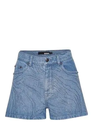 ROTATE BY BIRGER CHRISTENSEN Embellished Denim Shorts - Blue