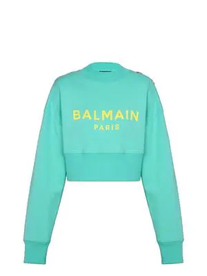 Balmain Logo Printed Crewneck Cropped Sweatshirt - Green