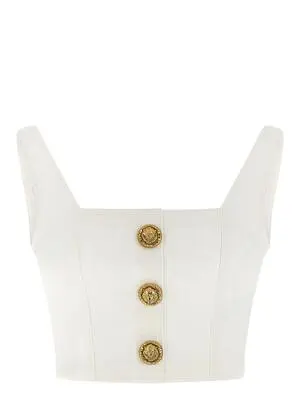 Balmain Button Cropped Top - White