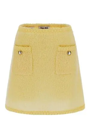 Miu Miu Bouclé Skirt With Logo Details - Yellow