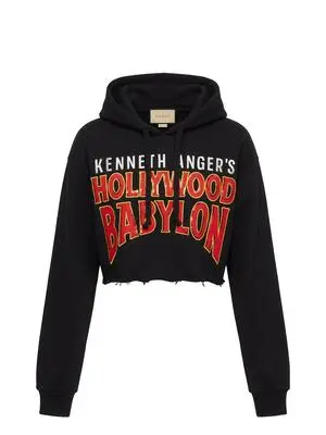 Gucci Hollywood Babylon" Cropped Hoodie - Black