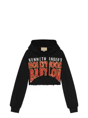 Gucci Hollywood Babylon" Cropped Hoodie - Black