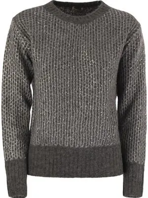 Herno Sequined Crew Neck Long Sleeve Sweater - Black