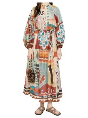 ALEMAIS Patchwork Tie-belt Midi Dress - Nude