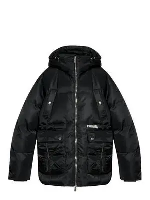 Dsquared2 Logo Printed Quilted Hooded Down Coat - Black
