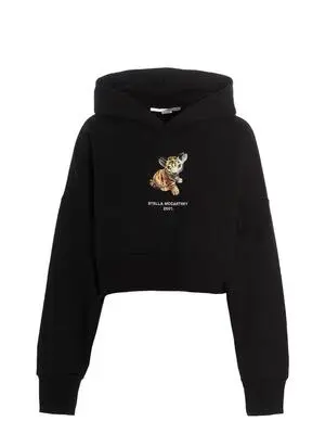 Stella McCartney Cropped Hoodie With Graphic Print - Black