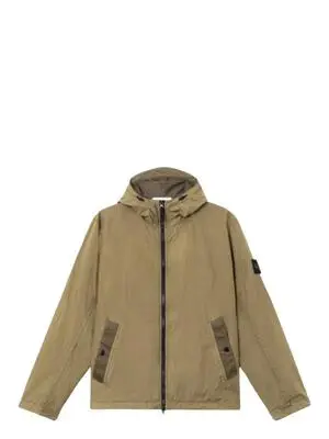 Stone Island Logo Patch Hooded Jacket - Military Green