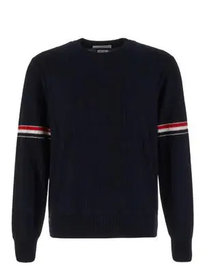 Thom Browne Rwb-stripe Long-sleeved Crewneck Jumper - Navy Blue