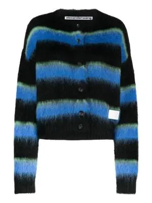 ALEXANDER WANG Alexander Wang Striped Crew-Neck Brushed Cardigan