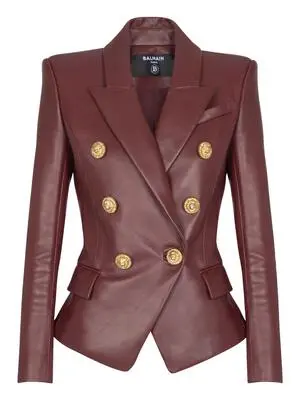 Balmain Balmain 6-Button Collared Leather Jacket Brown