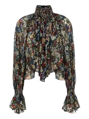 Khaite Durer Printed High Neck Top With Rolled Cuffs - Black